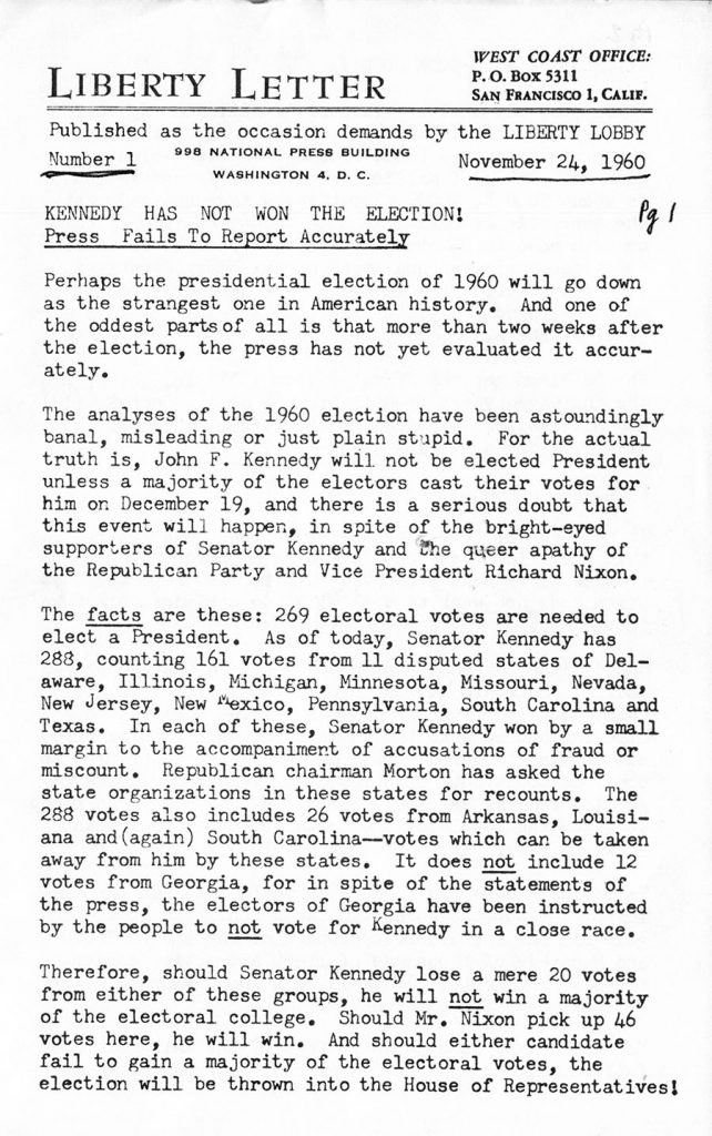 First Issue: Liberty Newsletter, Nov. 1960 - The Library of Willis A. Carto