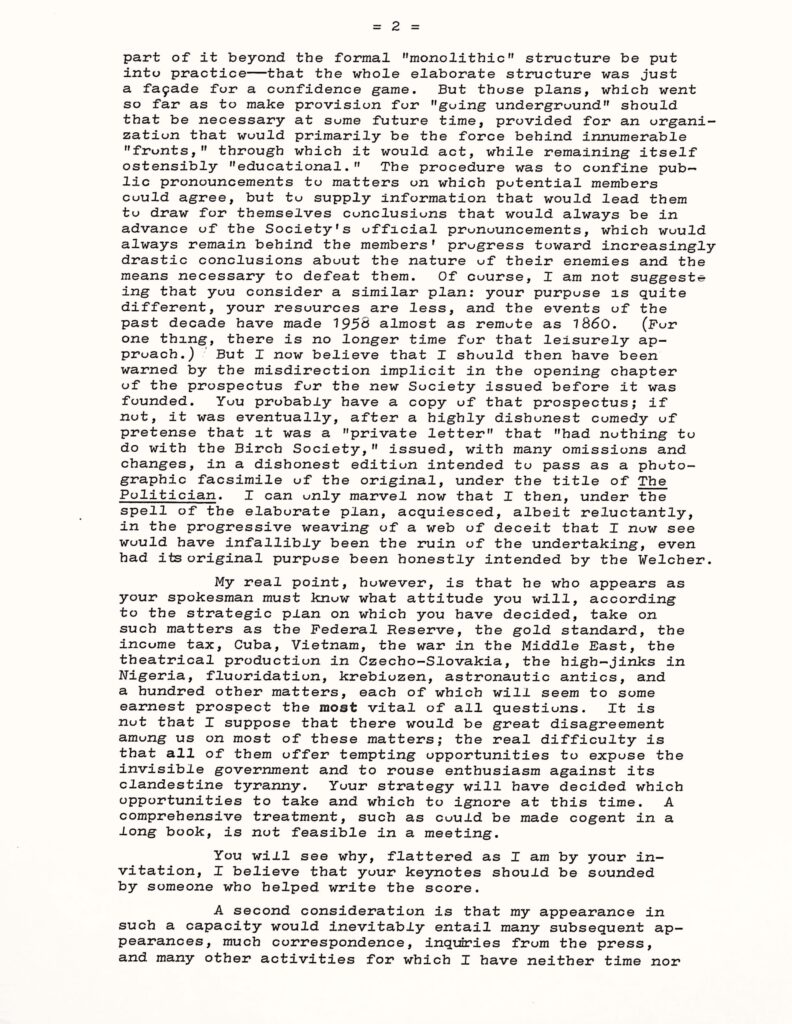 Revilo P. Oliver Letter to Willis Carto - The Library of Willis A. Carto